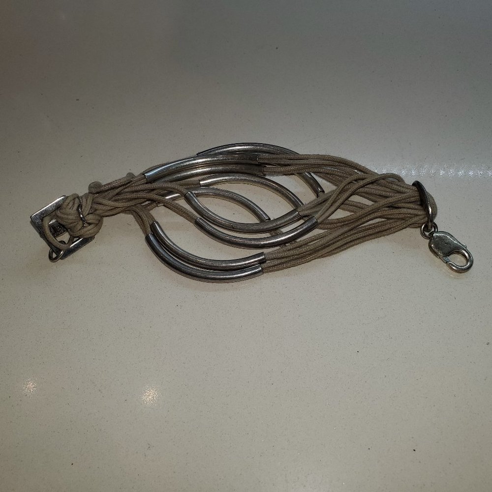 Sterling Silver Cord Trimmed Bracelet - Gem